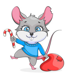 Cute Christmas Rat with Candy Cane Royalty Free Vector Image