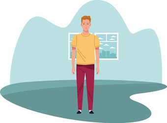Young man casual in house character Royalty Free Vector