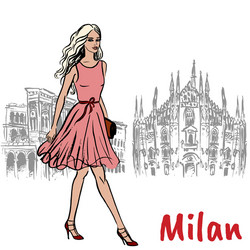 City milan in outline style on white Royalty Free Vector