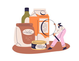 Consumer reading label of food product in grocery Vector Image