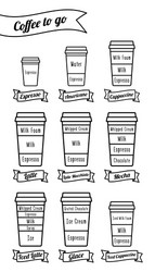 Coffee to go menu types and recipe white Vector Image