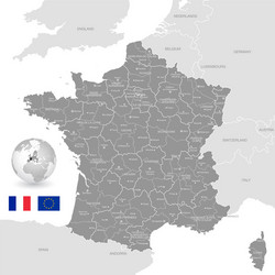 Grey political map france Royalty Free Vector Image