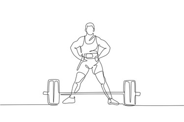 One continuous line drawing of young bodybuilder Vector Image