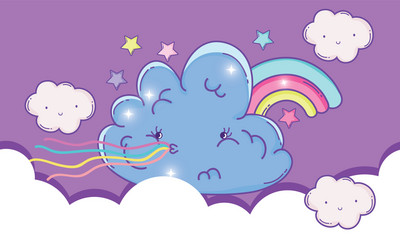 Happy fluffy cloud with stars background Vector Image