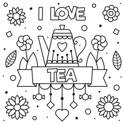 Tea time coloring page Royalty Free Vector Image