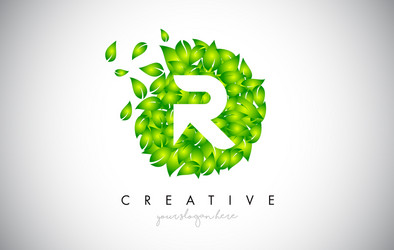 R leaf logo letter design with green outline Vector Image