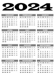 2024 monday start portrait black white calendar Vector Image