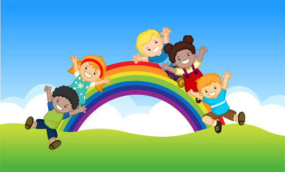 Rainbow kids cartoon happy Royalty Free Vector Image