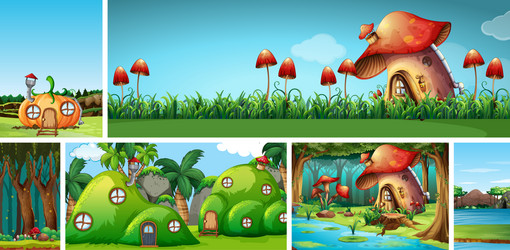 Six different scene fantasy world Royalty Free Vector Image
