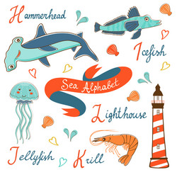 Cute sea alphabet Royalty Free Vector Image - VectorStock