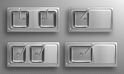 Realistic set stainless kitchen sinks top view Vector Image
