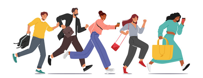 Characters hurry at work due to oversleep Vector Image