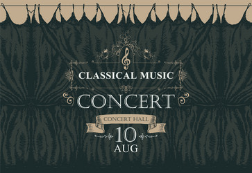 Classical music poster with red stage curtains Vector Image