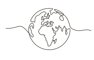 Globe earth one line drawing of world map Vector Image