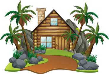 Scene with wooden hut on island on white Vector Image