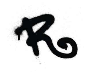 Graffiti style letter r with a spray in black over