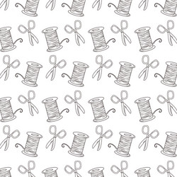 Scissor needle and thread tailor shop design Vector Image
