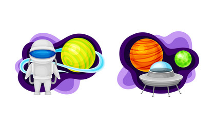 Solar system planets alien spaceship and rocket Vector Image