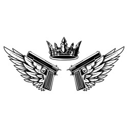 Two guns and wings with king crown design element Vector Image