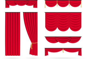Red realistic silk curtains drapery Royalty Free Vector