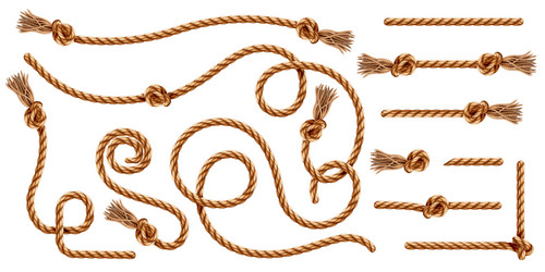 Set isolated hanging ropes with tassels Royalty Free Vector