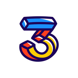 3 logo isometric number three neon lights emblem Vector Image