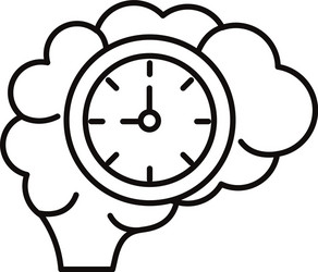 Brain human with time clock line and fill style Vector Image