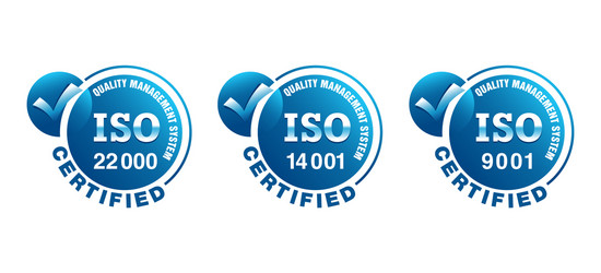 Iso certified emblems set Royalty Free Vector Image