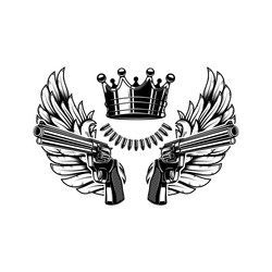 Two guns and wings with king crown design element Vector Image