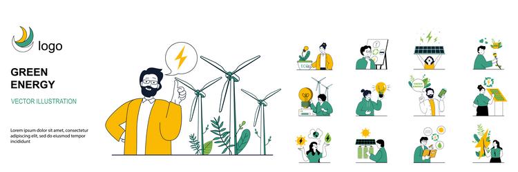 Green energy concept with character situations Vector Image