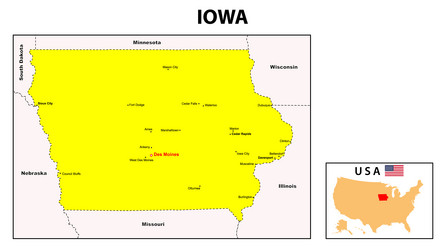 Iowa map state and district Royalty Free Vector Image