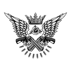 Two guns and wings with king crown design element Vector Image