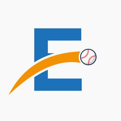 Letter e baseball logo concept with moving Vector Image