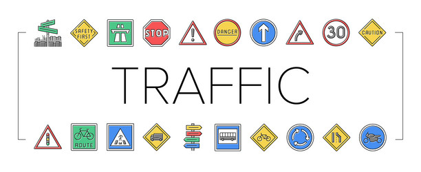 Traffic sign road information onboarding icons set