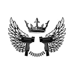 Two guns and wings with king crown design element Vector Image