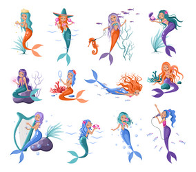 Cute cartoon mermaid underwater world Royalty Free Vector