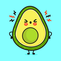 Cute angry avocado character hand drawn Royalty Free Vector