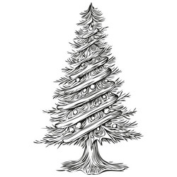 Christmas tree line art hand drawn sketch Vector Image