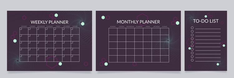 Personal planner worksheet design templates set Vector Image