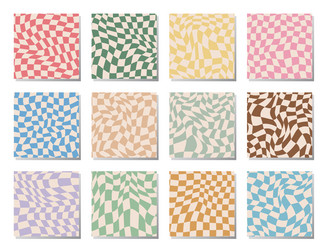 Retro set of groovy wavy psychedelic checkerboard Vector Image