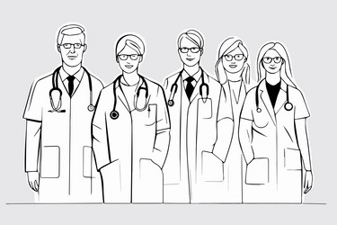 Sketch line art of doctors team Royalty Free Vector Image