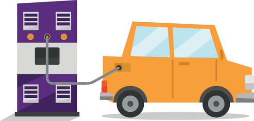 Car at gas station being filled with fuel Vector Image