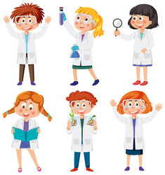 Set different kids wearing white laboratory Vector Image