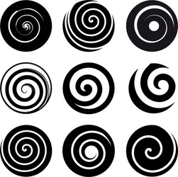 Set of spiral and swirl motion elements black Vector Image