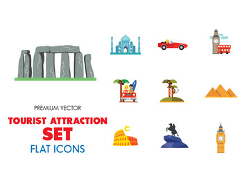 Tourist attraction icons set Royalty Free Vector Image