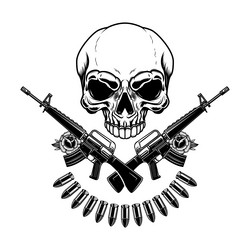 Skull with crossed assault rifles design Vector Image