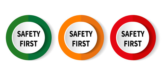 Safety first sticker warning sign Royalty Free Vector Image