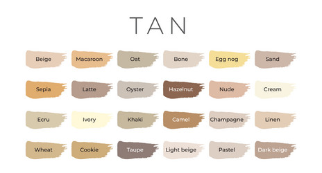 Tan beige color shades swatches palette with names