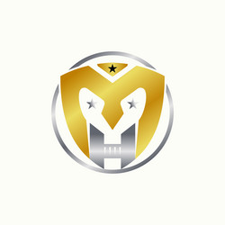 Unique emblem letter m font inside trojan helmet Vector Image