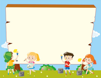 Border template with kids learning in classroom Vector Image